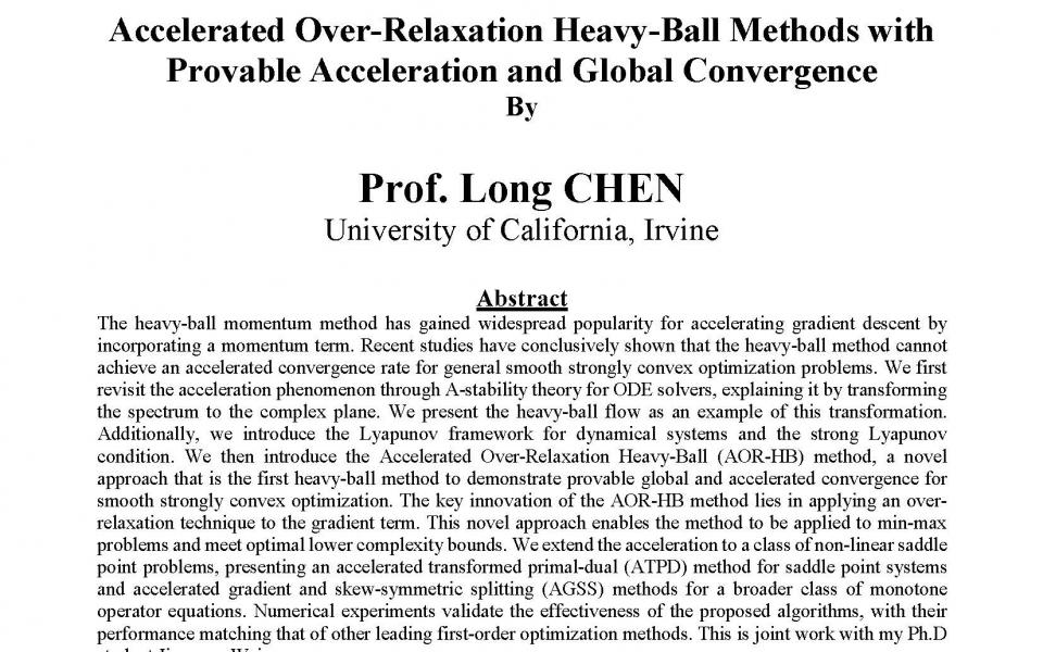 Department of Mathematics - Seminar on Applied Mathematics - Accelerated Over-Relaxation Heavy ...